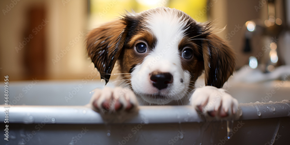 portrait of a dog,Dog Bathing,A cute little Griffon dog takes a bubble ...