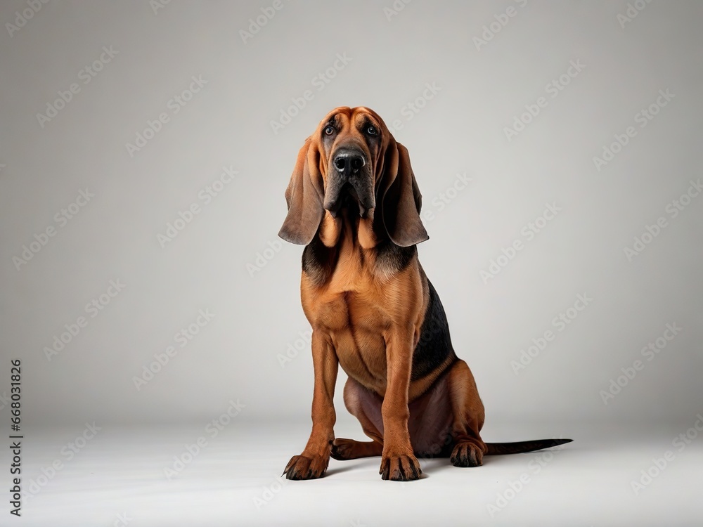 Perro sabueso sentado sobre fondo blanco Stock Photo | Adobe Stock