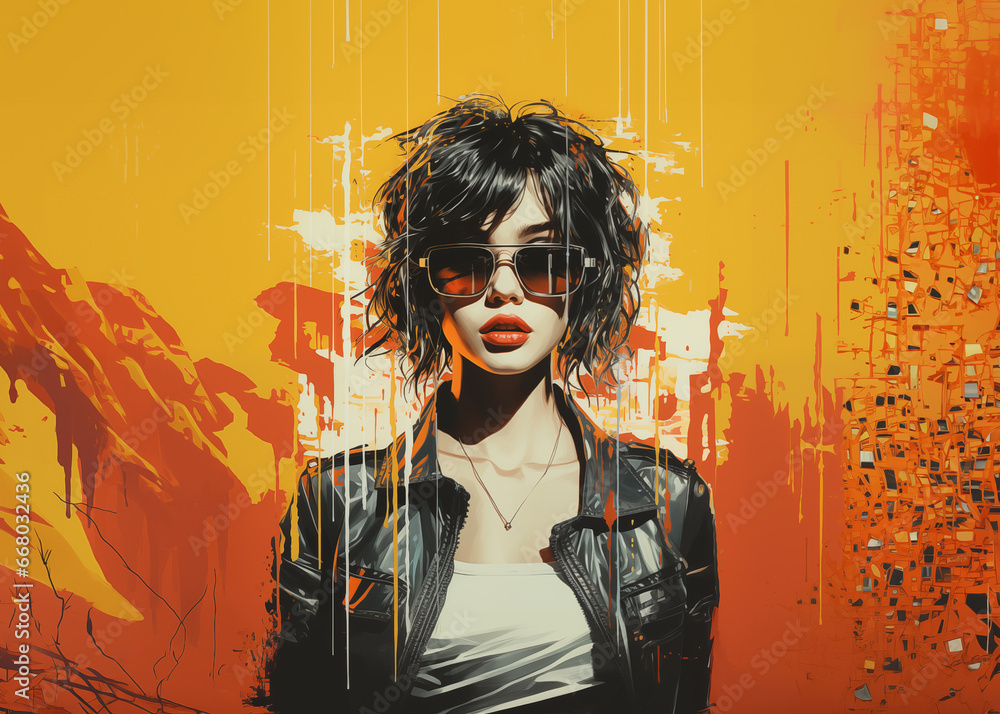 Pop collage Illustration of a beautiful female fashion model with ...