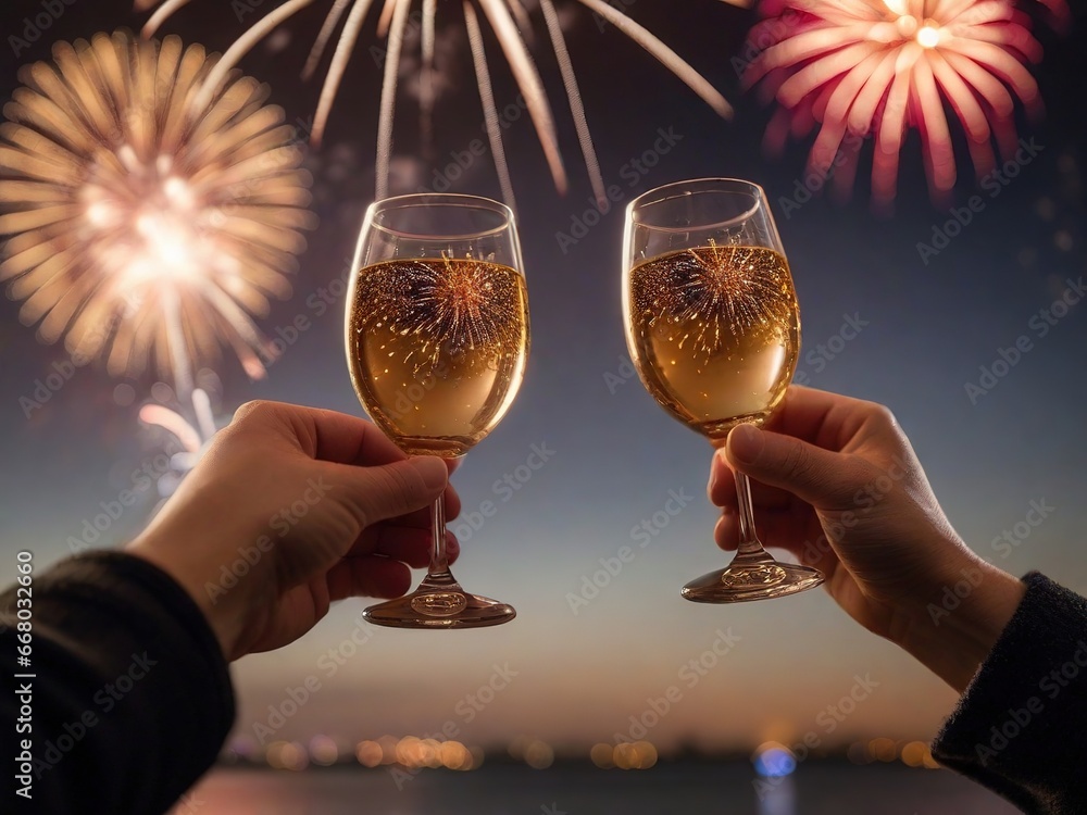 Manos brindando, sosteniendo una copa cada una, en señal de festejo ...