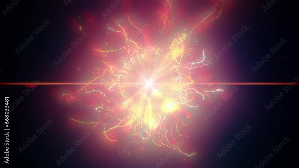 Glaring red and yellow particles spreading out from center in swirly ...