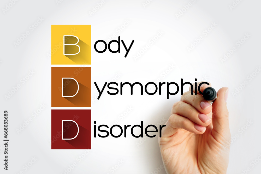 BDD - Body Dysmorphic Disorder acronym, medical concept background ...