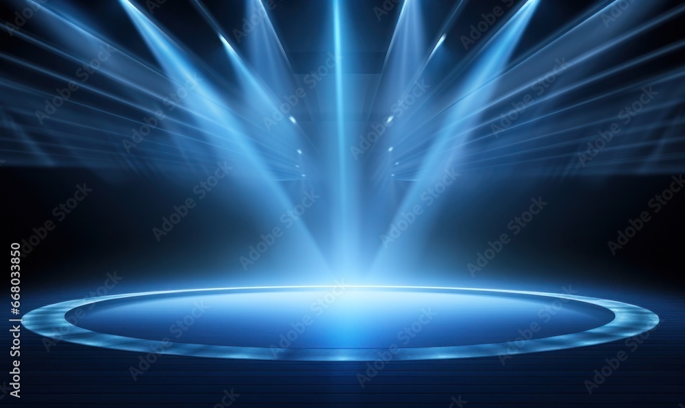 Elegant empty stage spotlight with brilliant blue beam illuminating a ...