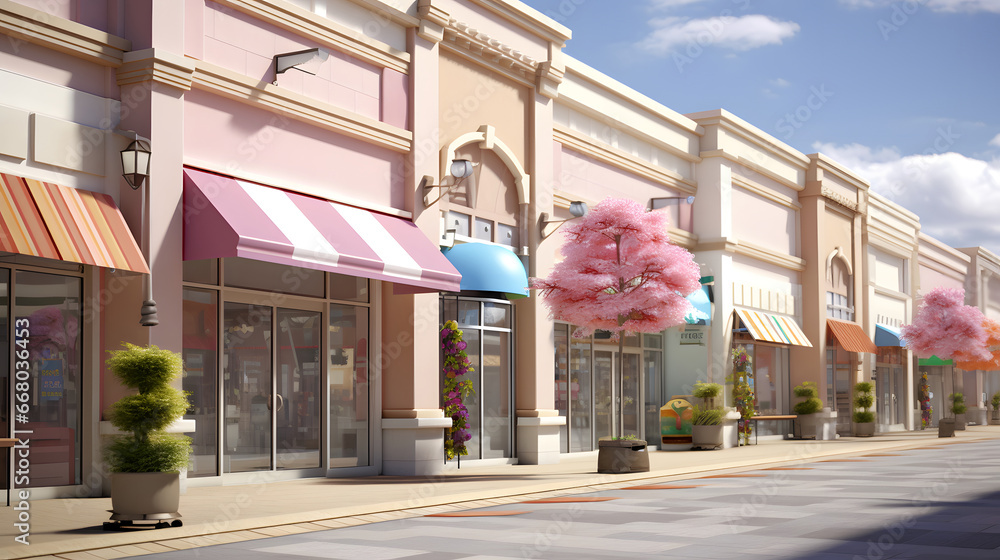 Pastel storefront mall, soft pink building Stock Illustration | Adobe Stock