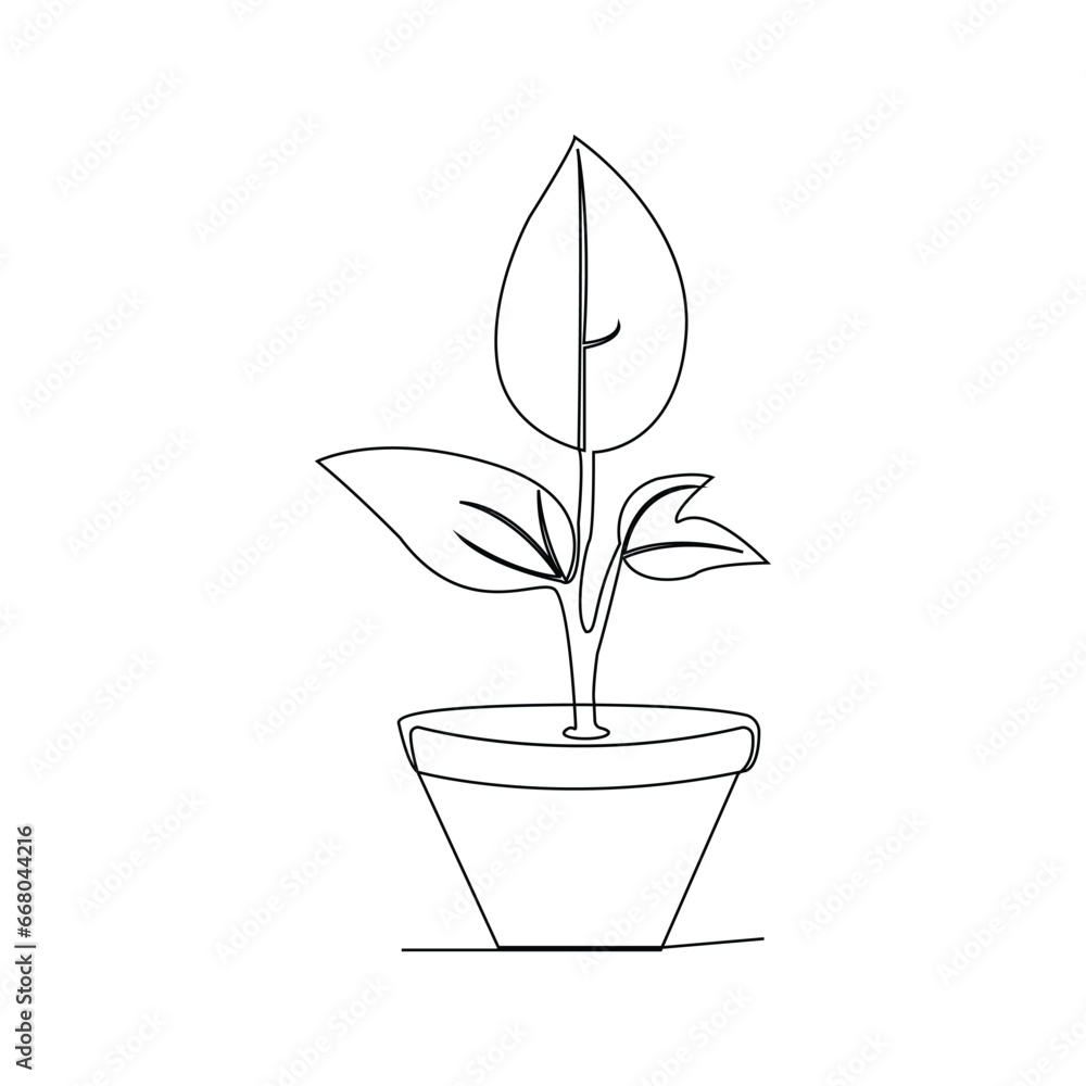 Continuous tree plant growing and seed maturation single line art ...