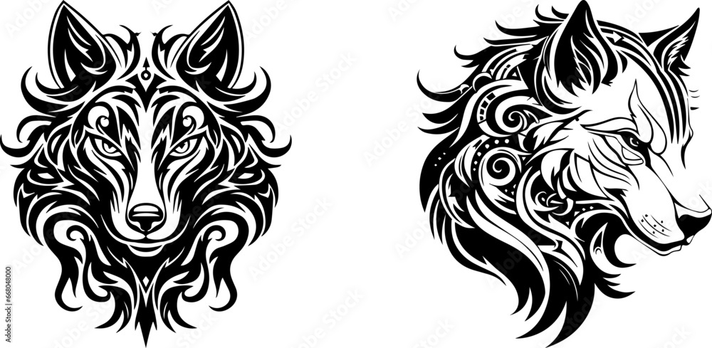 Fenrir of mythology tattoo hand draw vector. Black wolf pattern vector ...
