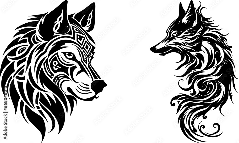 Fenrir of mythology tattoo hand draw vector. Black wolf pattern vector ...