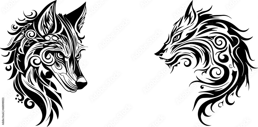Fenrir of mythology tattoo hand draw vector. Black wolf pattern vector ...