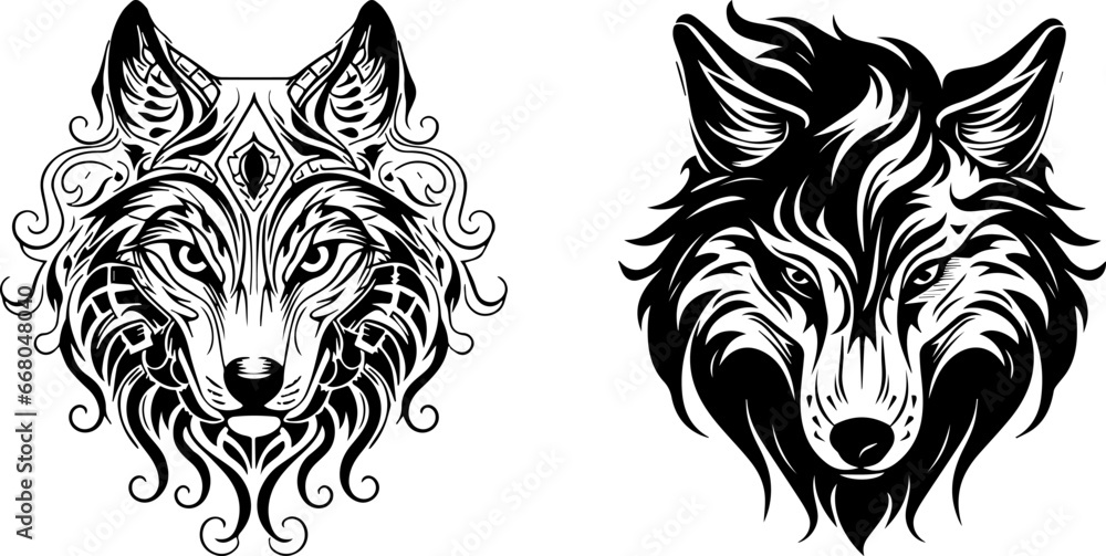 Fenrir of mythology tattoo hand draw vector. Black wolf pattern vector ...