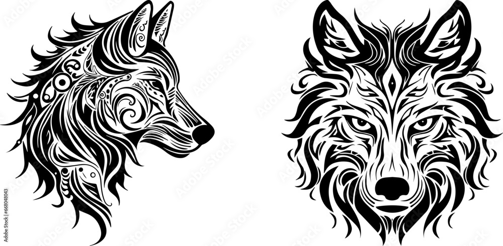 Fenrir of mythology tattoo hand draw vector. Black wolf pattern vector ...