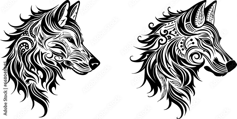 Fenrir of mythology tattoo hand draw vector. Black wolf pattern vector ...