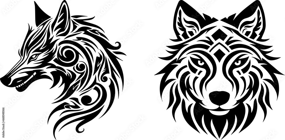 Fenrir of mythology tattoo hand draw vector. Black wolf pattern vector ...