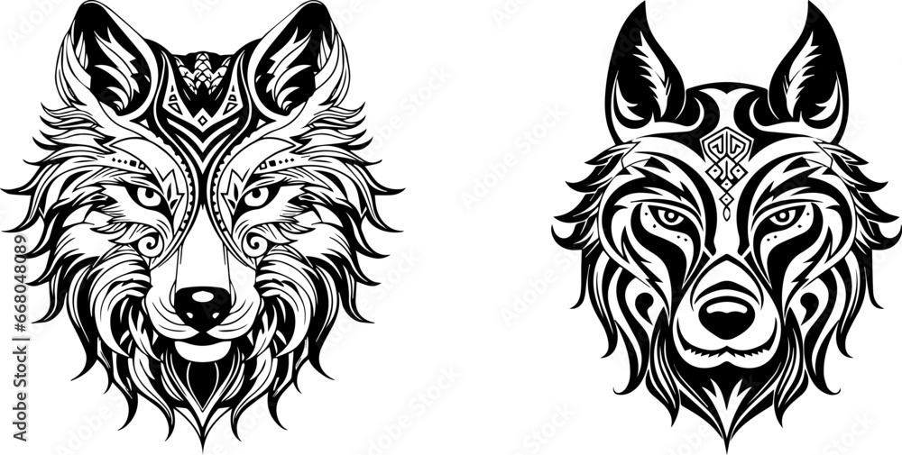 Fenrir of mythology tattoo hand draw vector. Black wolf pattern vector ...