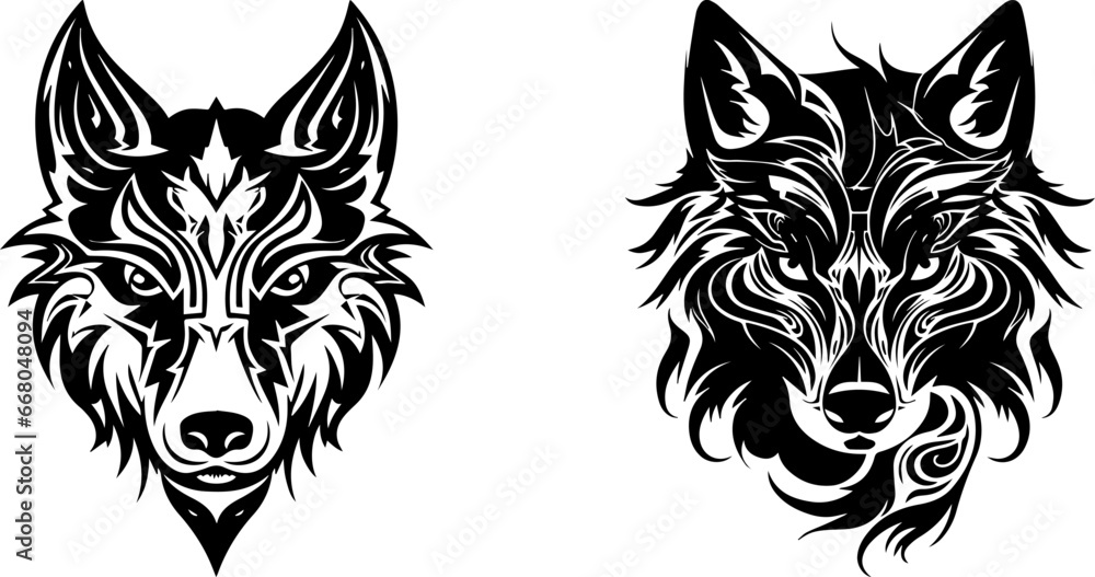 Fenrir of mythology tattoo hand draw vector. Black wolf pattern vector ...