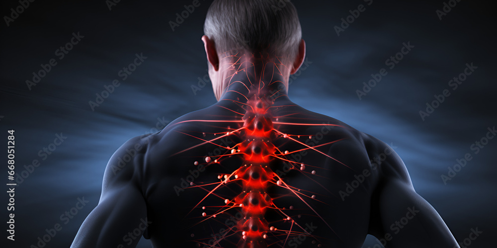 Digital bone on the human waist Man suffering from knee pain Injury ...