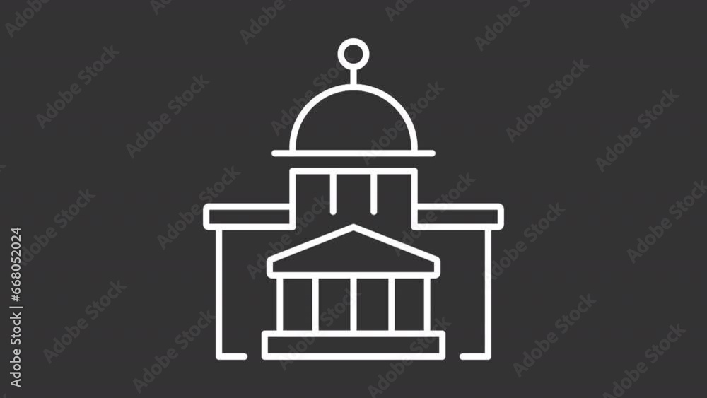 2D white simple thin line animation of government building icon, HD ...