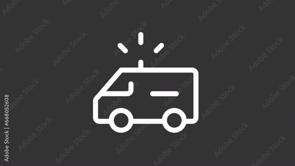 2D white simple thin line animation of ambulance icon, HD video with ...