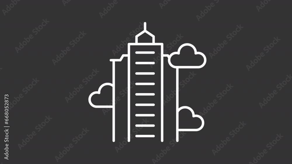 2D white simple thin line animation of skyscraper icon, HD video with ...