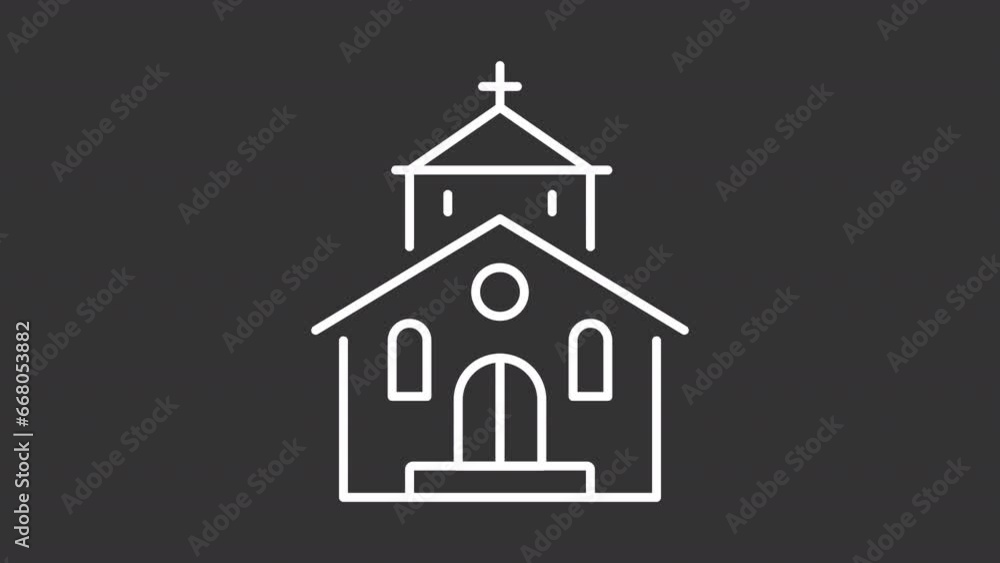 2D white simple thin line animation of church icon, HD video with ...
