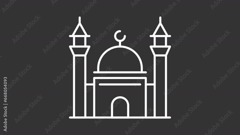 2D white simple thin line animation of mosque icon, HD video with ...