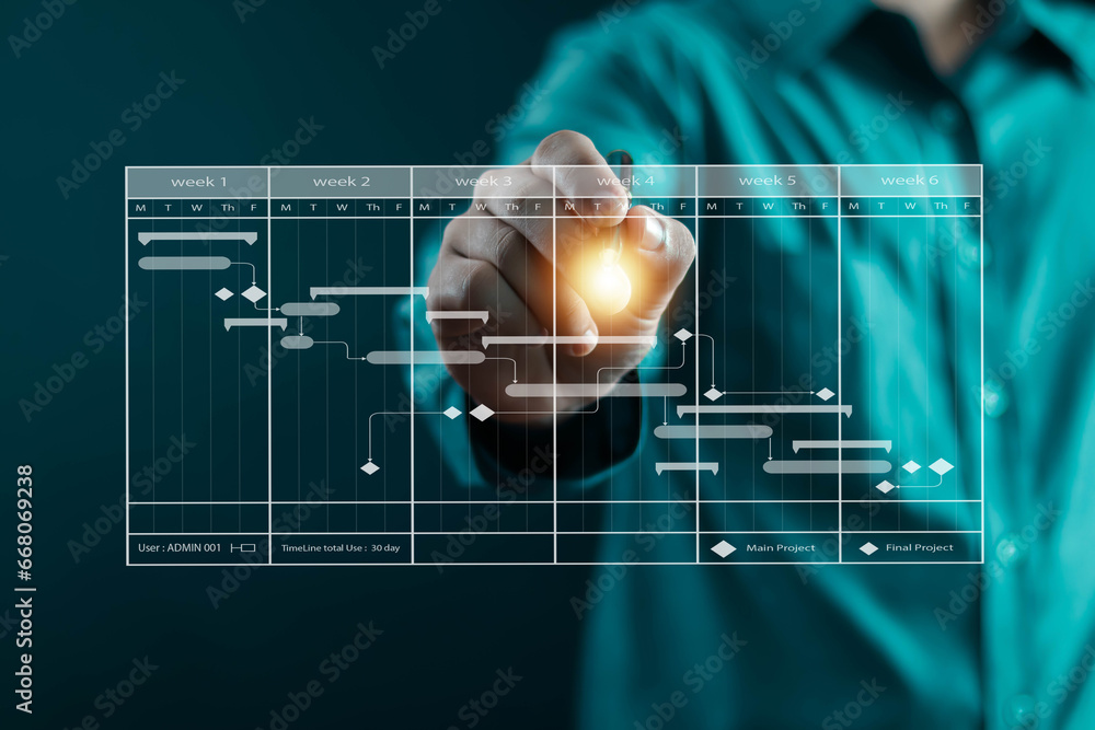 Businessman shows work project plans and updates work by planning ...