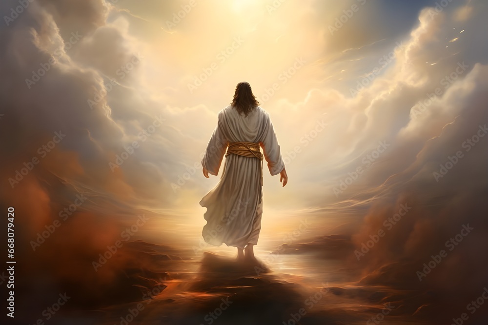 Divine Journey, Image of Jesus Christ Walking Toward the Light ...