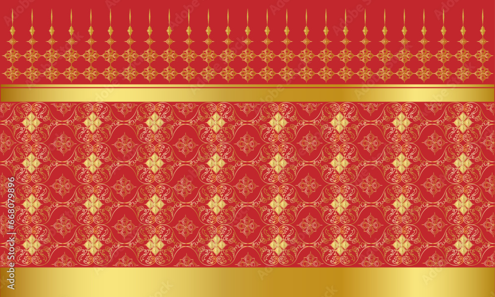 Abstract red background with Thai pattern and elegant gold floral ...
