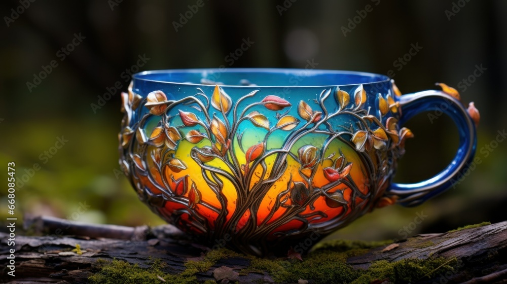 Vintage fantasy magic fairy golden leaves and plants patterns porcelain ...