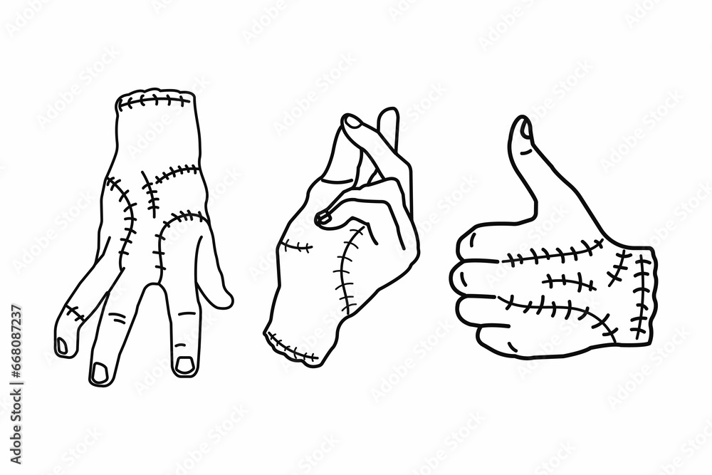 vector illustration of monster hand in line art style. halloween zombie ...