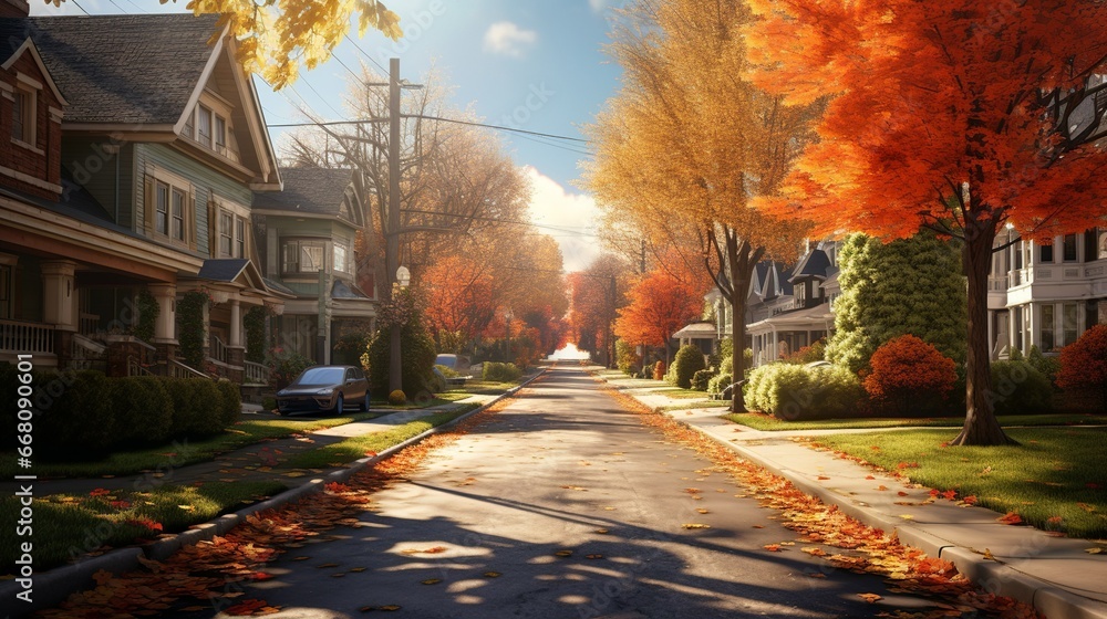 Autumn city road in the suburbs with fallen leaves on the ground Stock ...