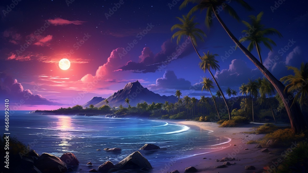 Beautiful night beach painting ocean photography image Ai generated art ...