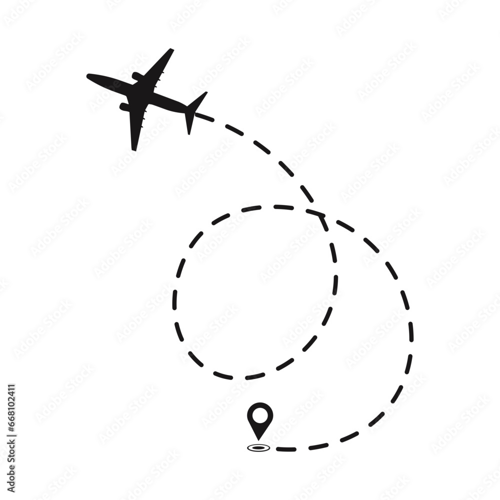 Airplane path vector icon of air flight route with starting point and ...