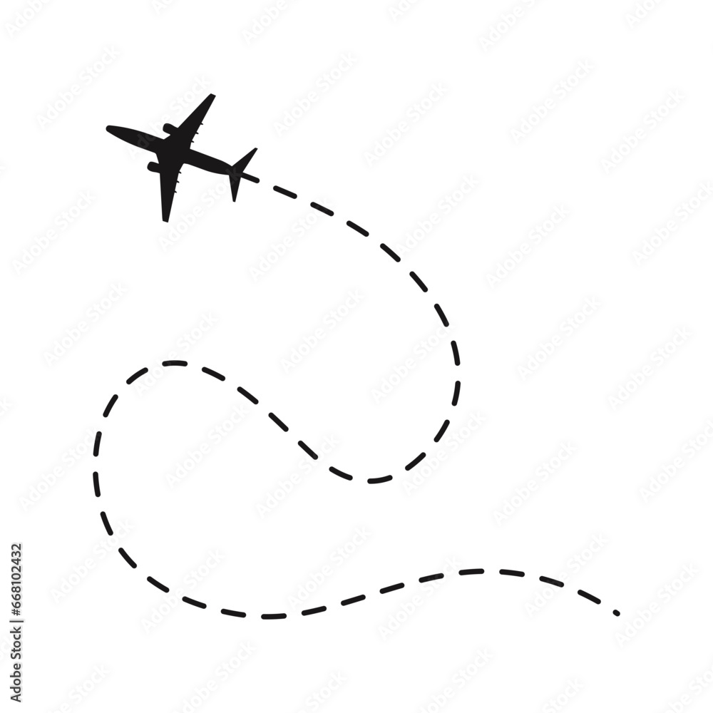 Airplane path vector icon of air flight route with starting point and ...