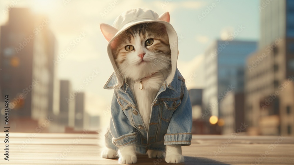 Cat named street style kitty wearing overalls animals image Ai ...