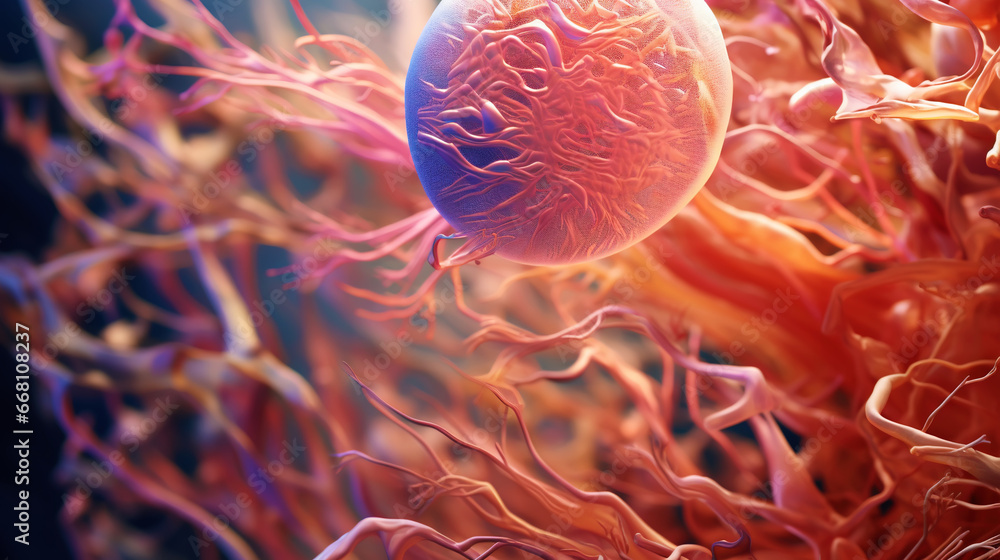 Closeup of structure of microbiotic flora of human body. Microscopic ...