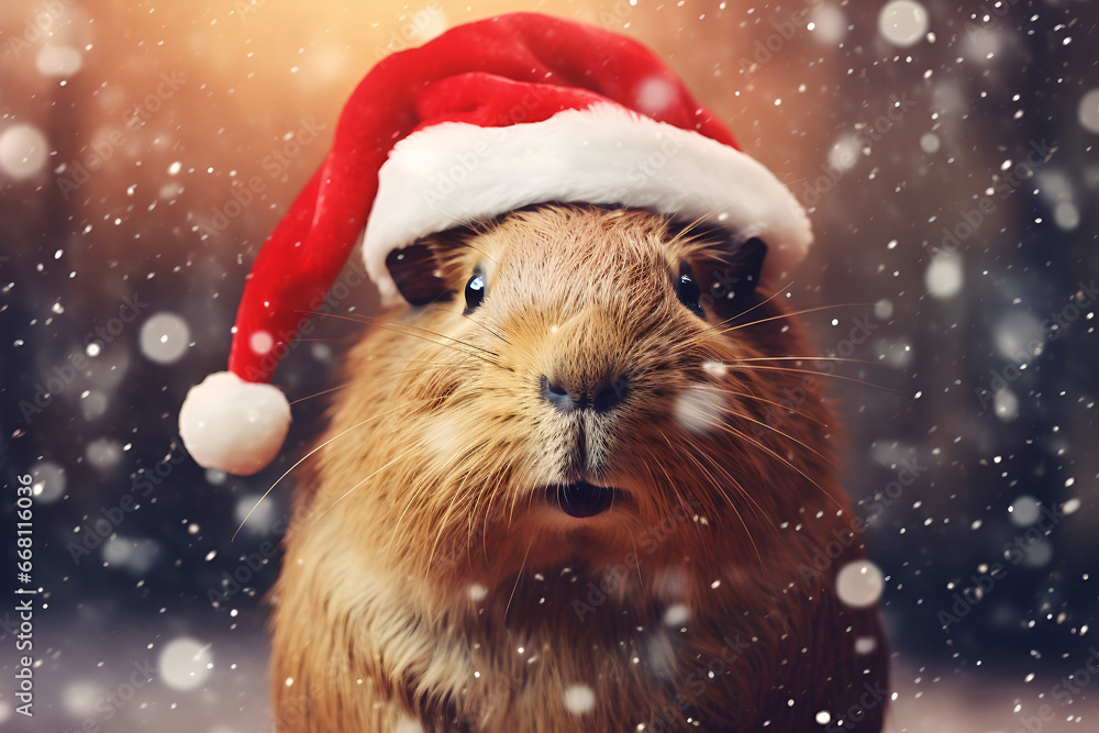Capybara Celebrates Christmas in Style with Santa's Hat. Generative AI ...