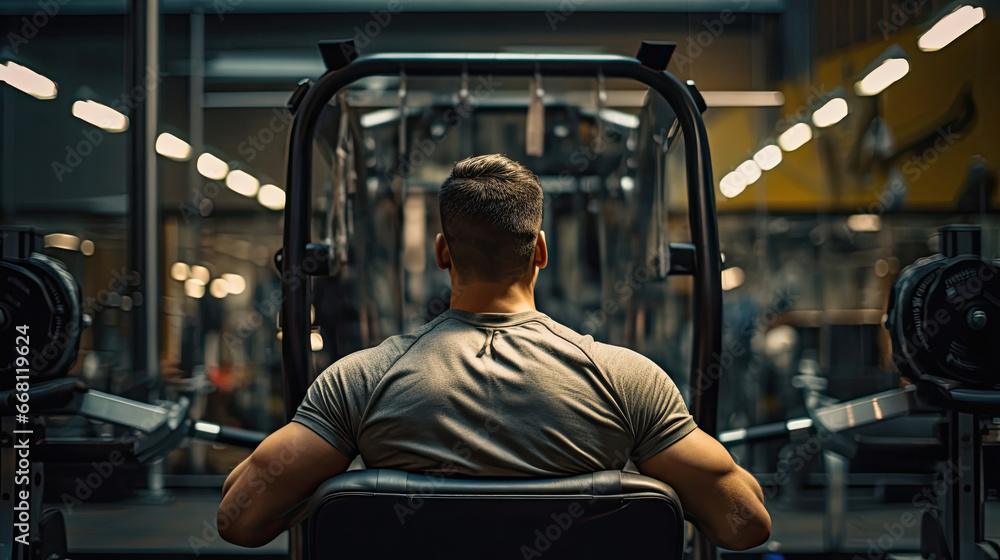 Person on seated row machine back muscles engaged section of the gym ...