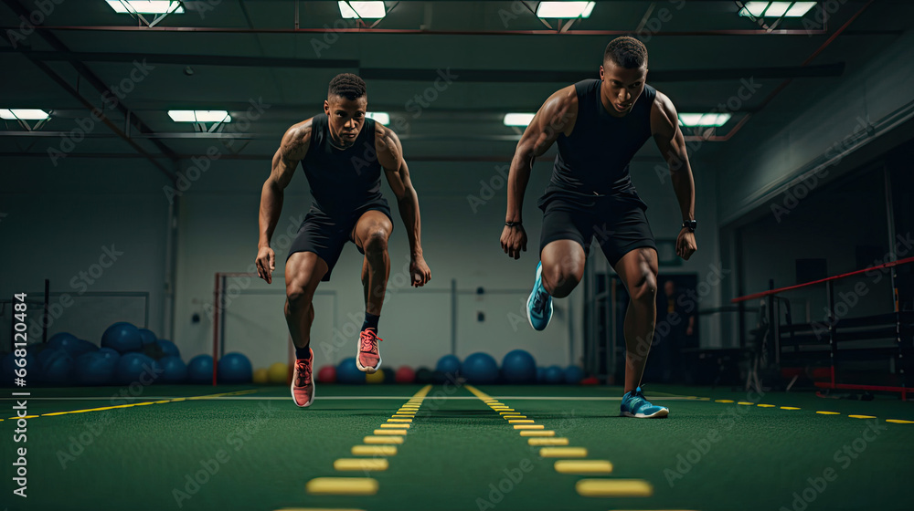 Agility ladder drills with synchronized movements Stock Photo | Adobe Stock
