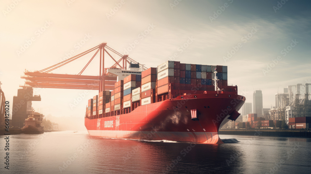 Container Ship Departure: Vessel Leaving Port Fully Loaded with Stacked ...