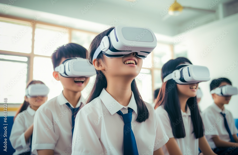 New Generation Alpha Kids Using VR Headsets for Education. Gen Alpha ...