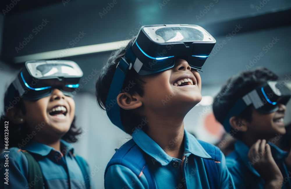 New Generation Alpha Kids Using VR Headsets for Education. Gen Alpha ...