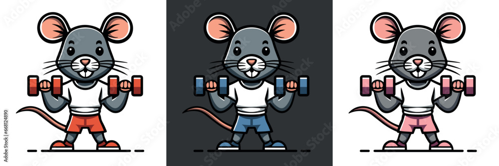 Gym rat lifting weights illustration. Dumbbell funny gym and fitness ...