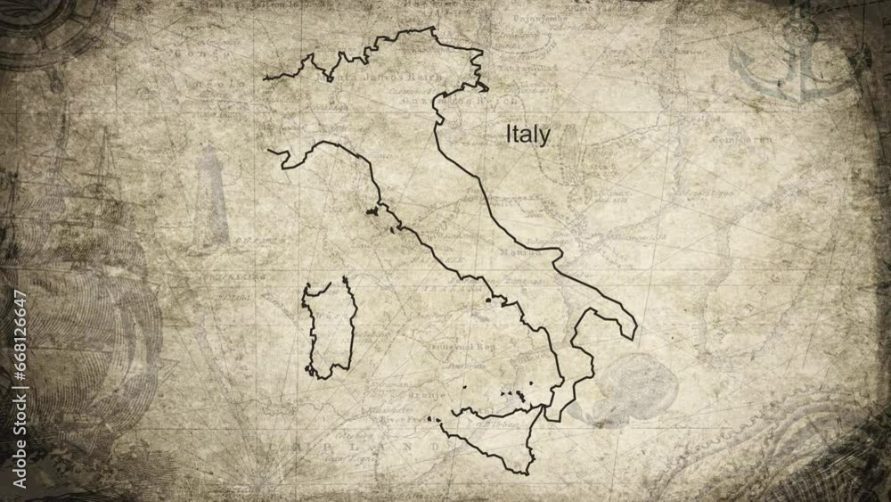 Italy map drawn on a cartography background sheet of paper Stock ビデオ ...