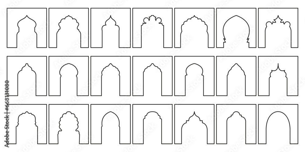 Shape Islamic door and arabic window arch. Elements on white background ...