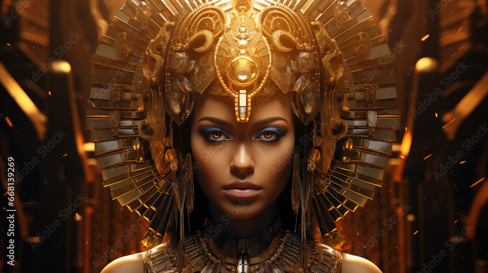 Gorgeous portrait of Egyptian Goddess. Female, golden, crown, Isis ...