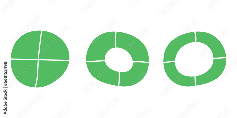 Set of four parts of circle. Pie chart with four same size sectors ...