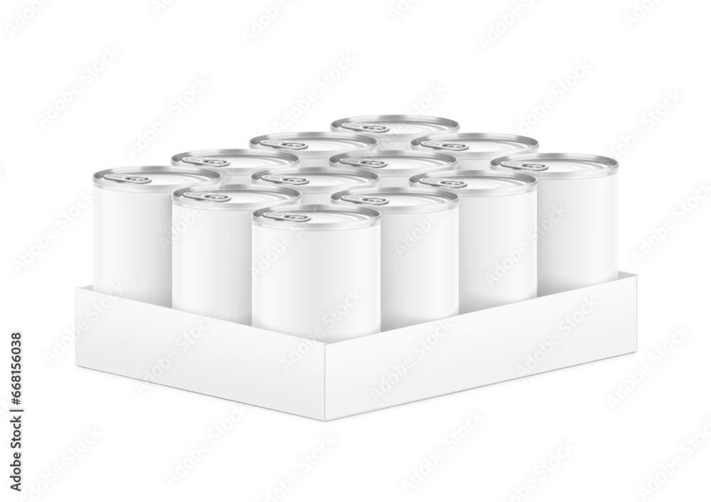 Hight realistic tin can multipack 4x3 mockup. Vector illustration ...