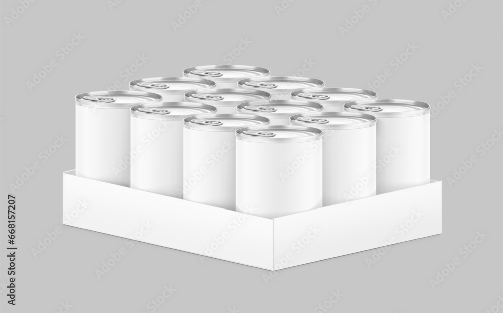 Hight realistic tin can multipack 4x3 mockup. Vector illustration ...