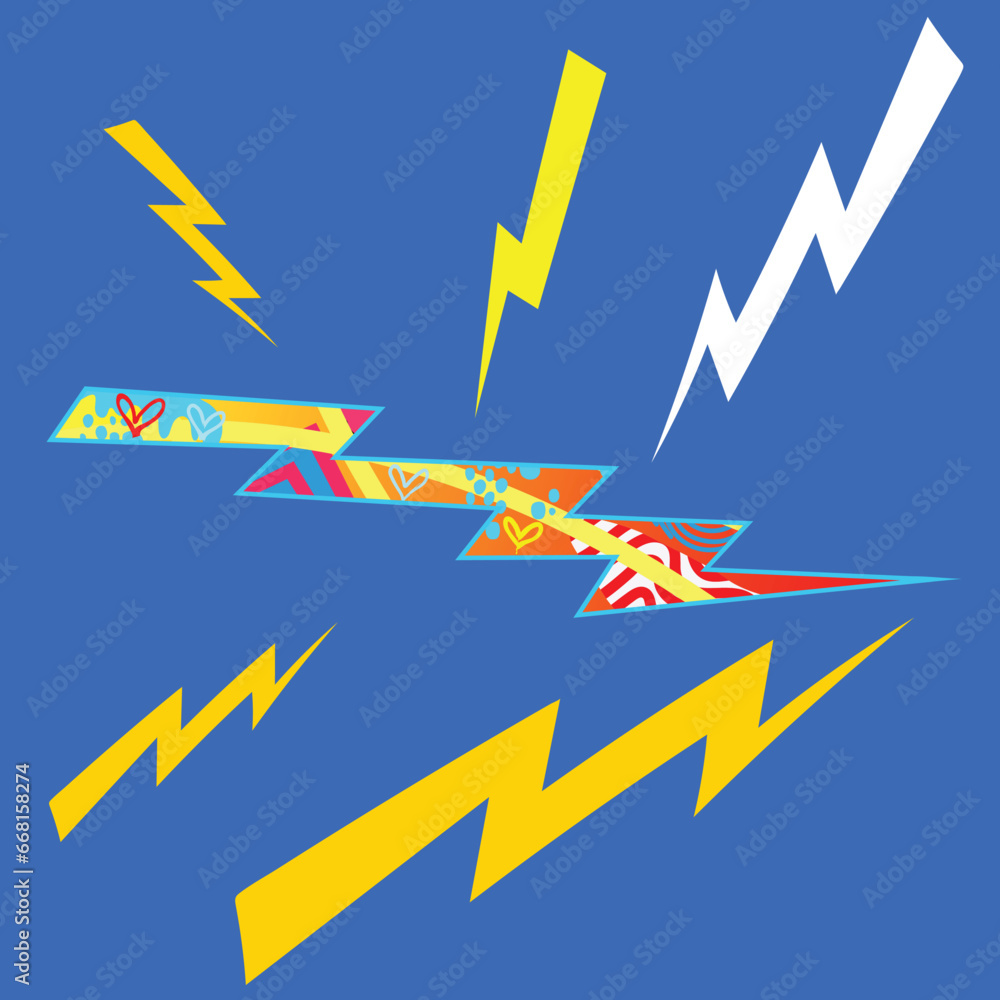 Lightning bolt pop art set vector illustration. Retro lightning strike ...