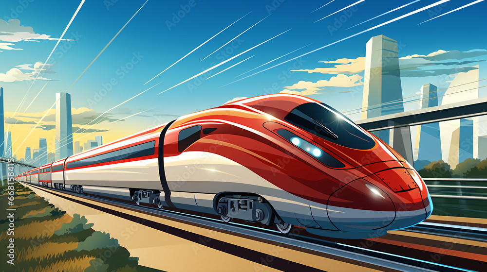 Cartoon illustration of a high speed train. Stock Illustration | Adobe ...